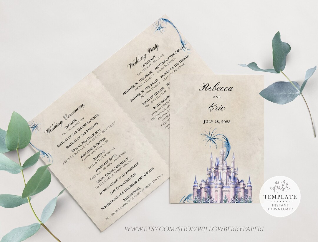 Castle Wedding Program Template, Fairytale Wedding, Princess Wedding Programs, Storybook Wedding ...