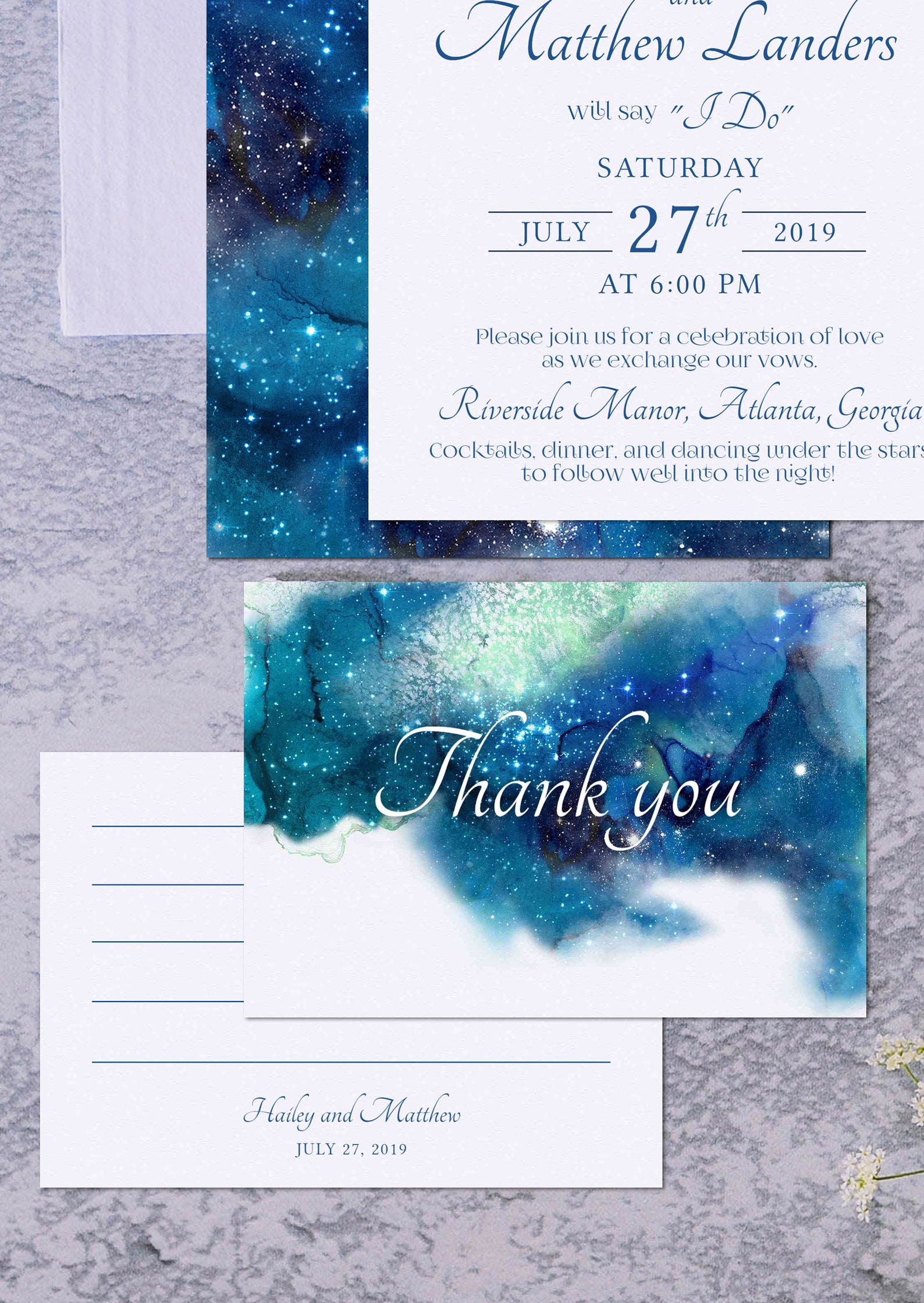 Galaxy Digital Wedding Invitation Template Set, Starry Night Wedding ...