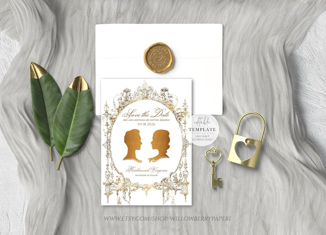 Vintage Fairytale Save the Date Template, Princess Wedding Editable ...