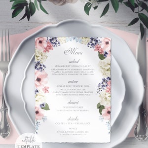Wedding Menu Template, Editable Printable Table Setting, Menu Place ...