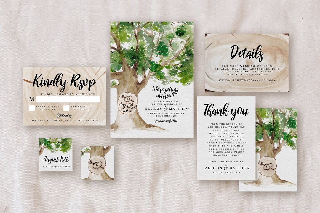 Rustic Oak Tree Wedding Invitation Templates, Trees Wedding Invitation ...