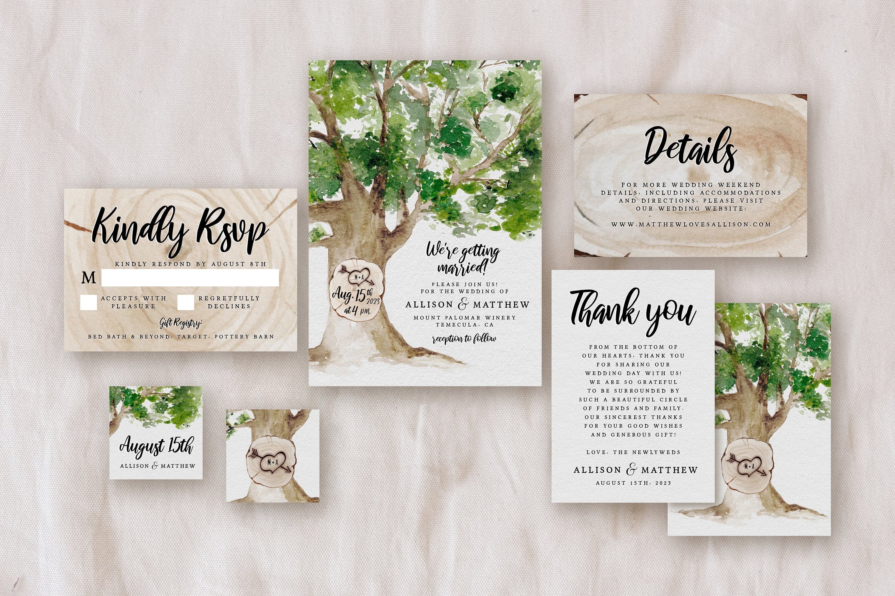 Rustic Oak Tree Wedding Invitation Templates, Trees Wedding Invitation ...