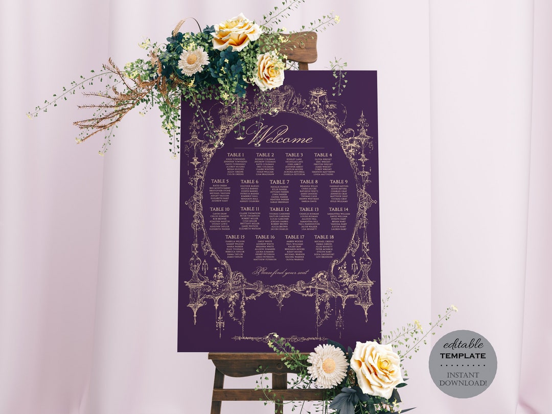Vintage Royal Wedding Seating Chart, Fairytale Eggplant Purple/plum ...
