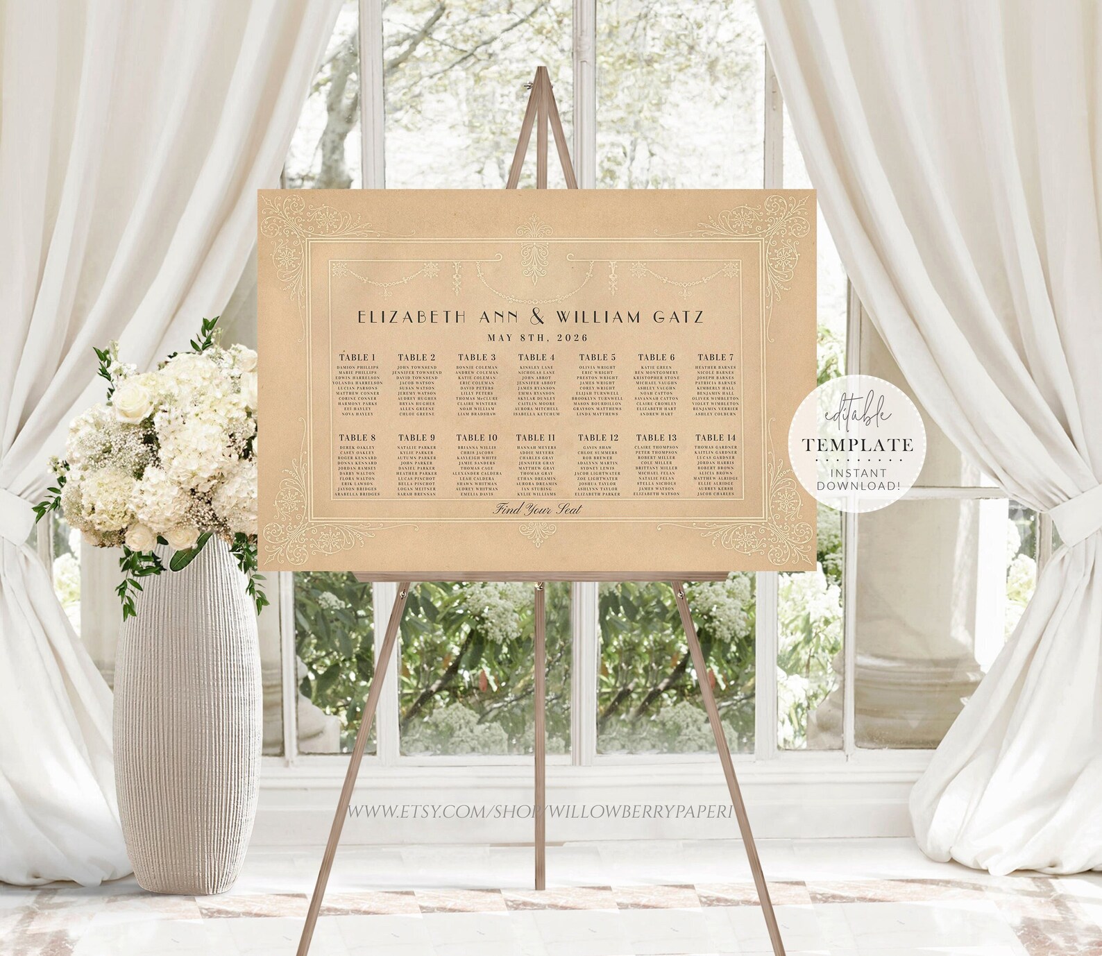 Vintage Seating Chart Antique Wedding Seating Chart Template - Etsy