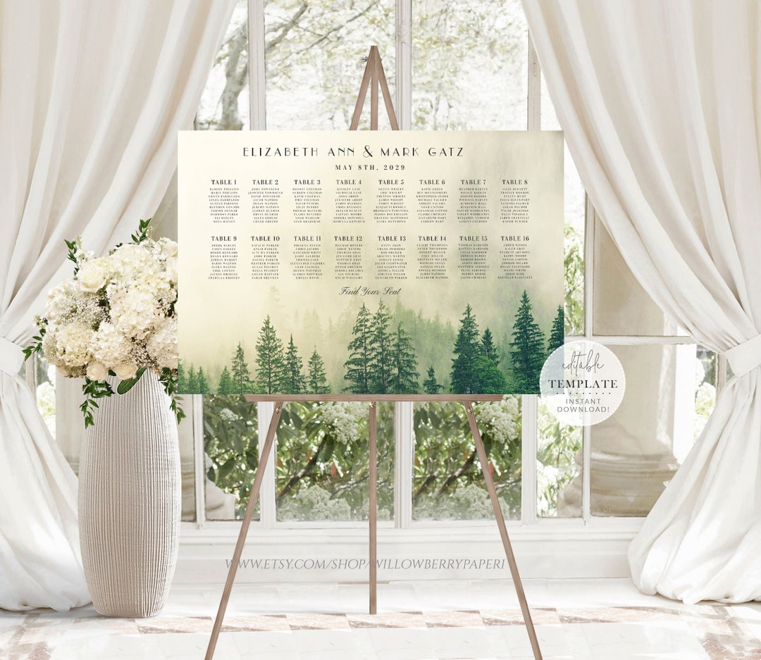 Forest Wedding Seating Chart Template, Rustic Table Seating Plan ...