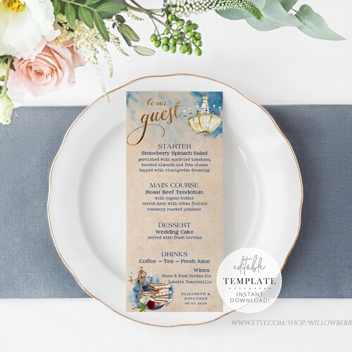 Wedding Menu Template Editable Printable Table Setting Menu - Etsy