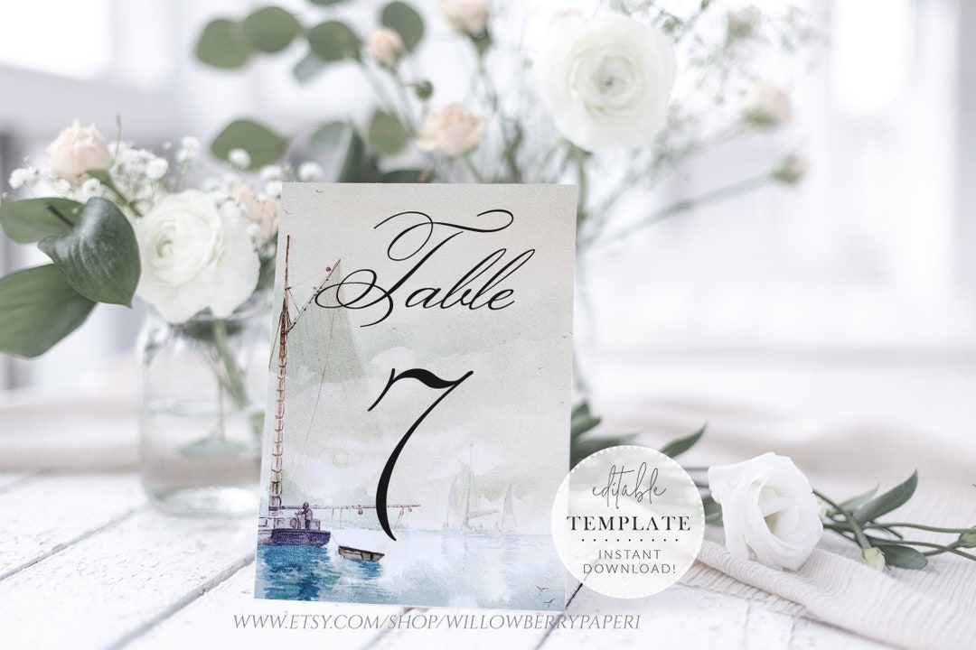 Printable Vintage Nautical Table Numbers, Ocean Wedding, Beach Wedding ...