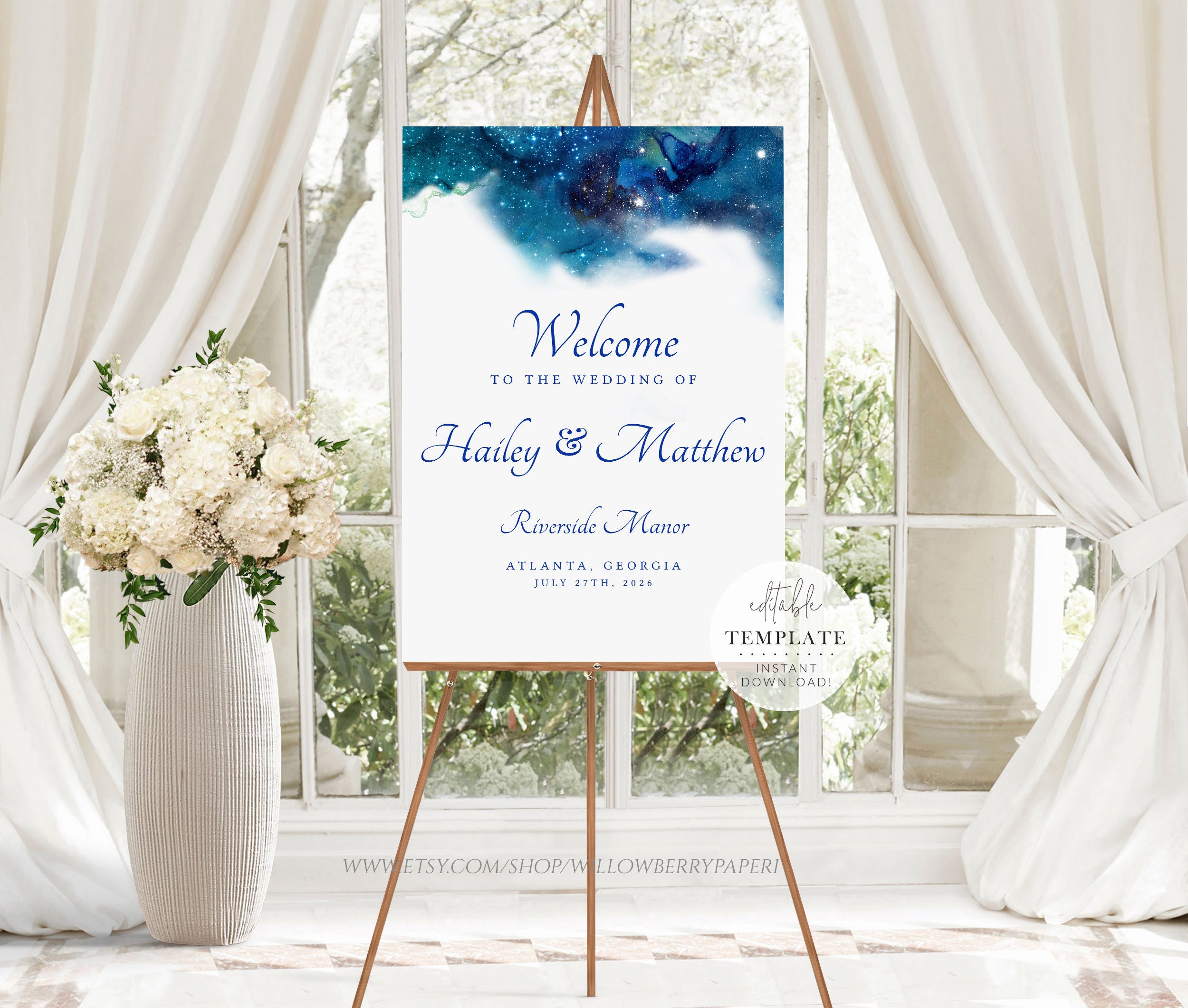 Celestial Wedding Welcome Sign Stars Printable Editable | Etsy