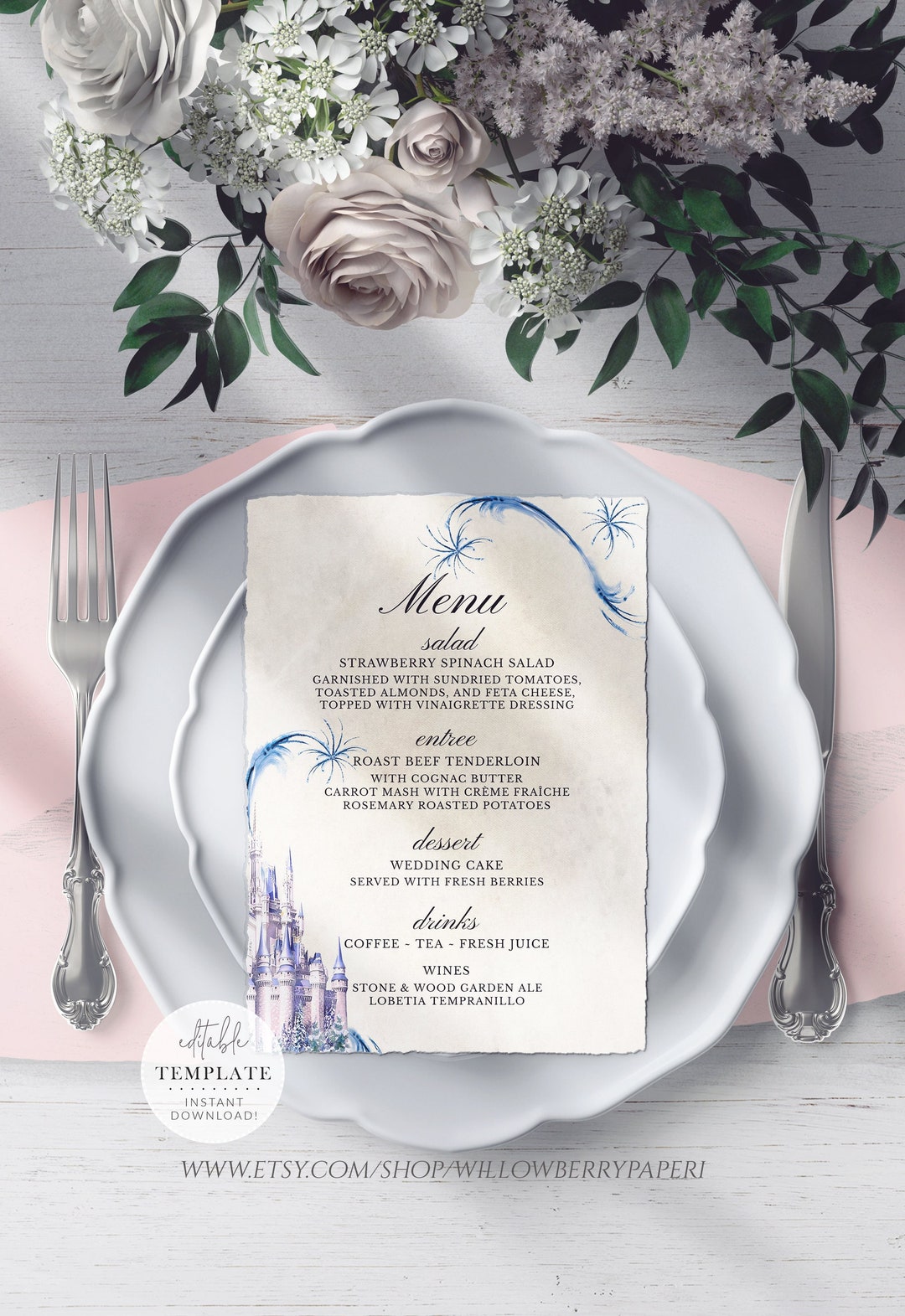 Fairytale Wedding Menu Template, Princess Wedding, Editable Printable ...