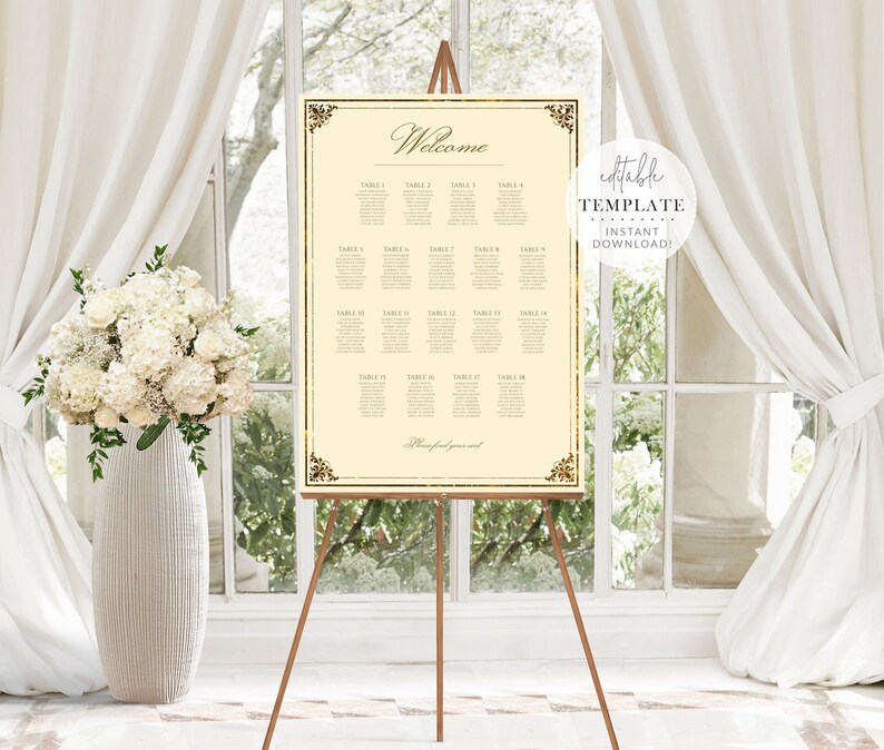 Gold Seating Chart Wedding Seating Chart Template Vintage - Etsy