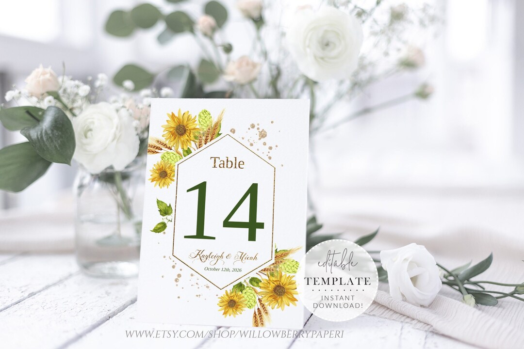 Printable Table Numbers, Table Numbers Template, Sunflowers, Hops ...