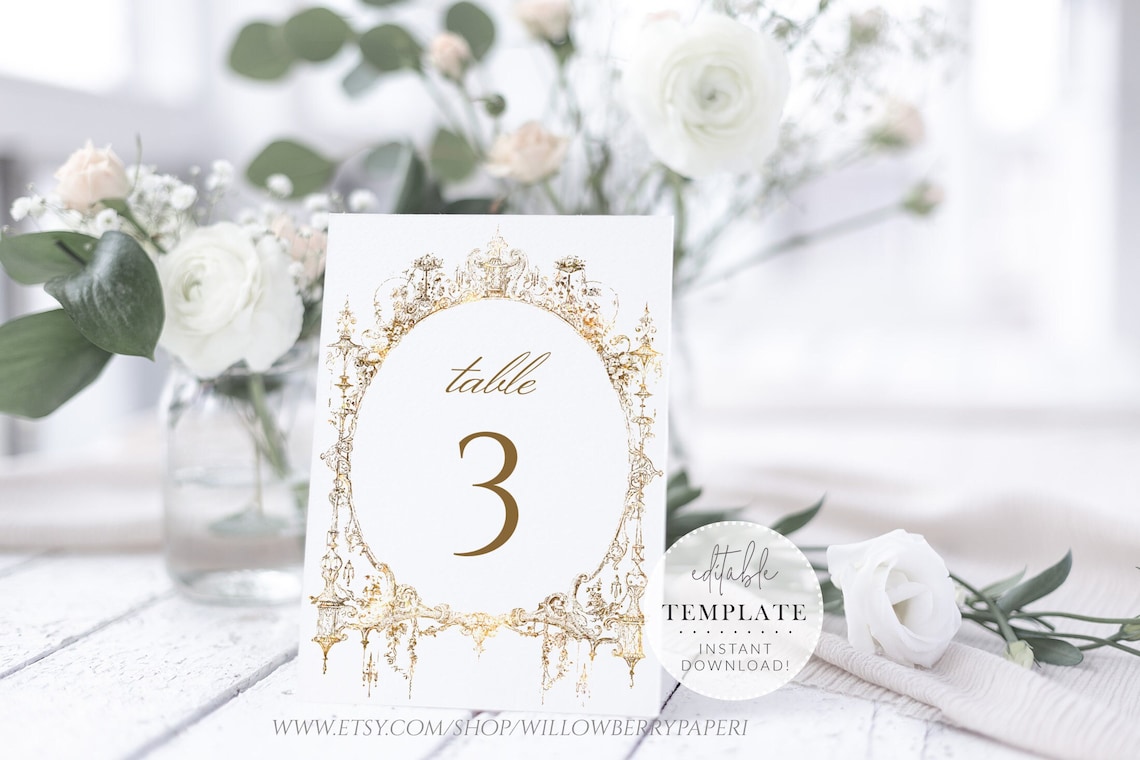 Printable Vintage Table Numbers Gold Table Numbers Gothic - Etsy