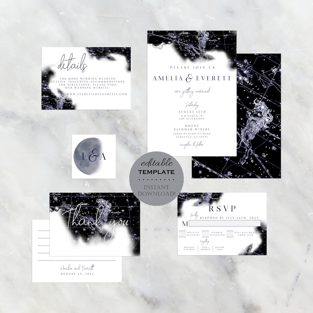 Galaxy Wedding Invitation Template Set, Starry Night Invitation ...