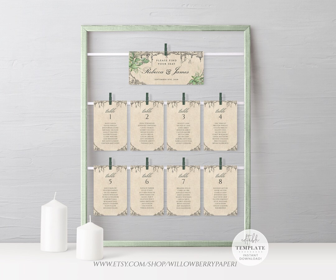 Vintage Royal Wedding Seating Chart Template, Find Your Seat Sign ...