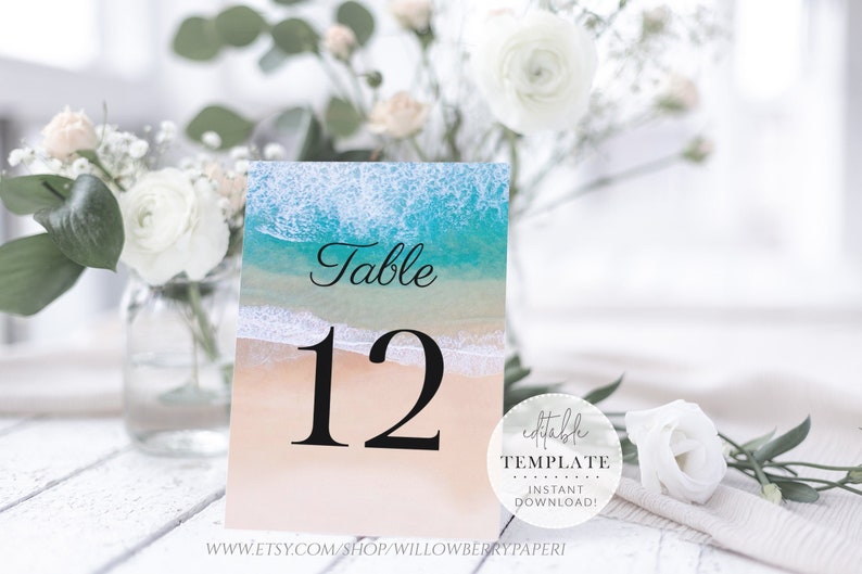 Printable Beach Table Numbers, Wedding Table Numbers, Destination ...