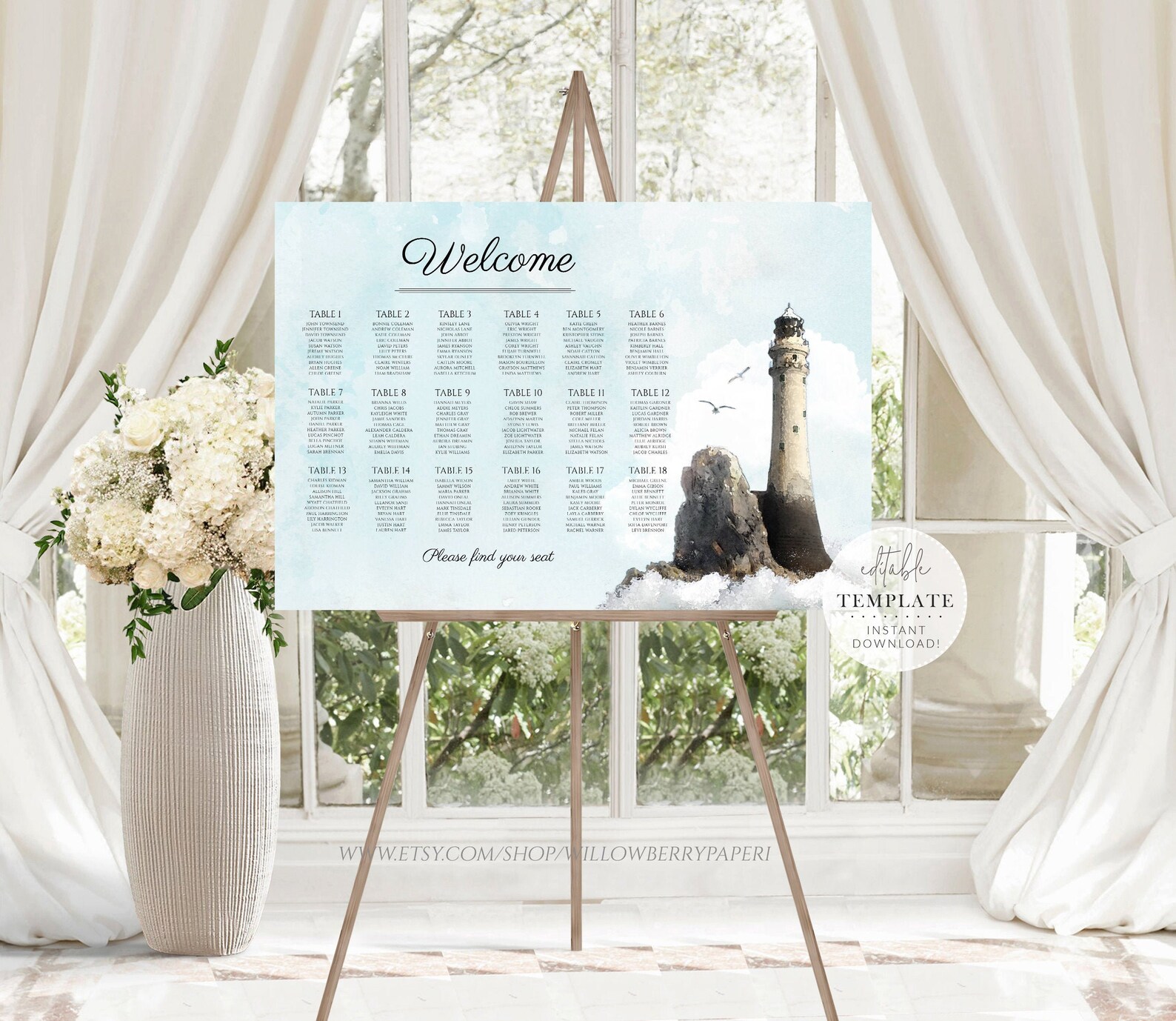 Lighthouse Wedding Seating Chart Template Nautical Seating - Etsy