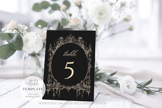 Printable Vintage Table Numbers Gothic Wedding Black and - Etsy