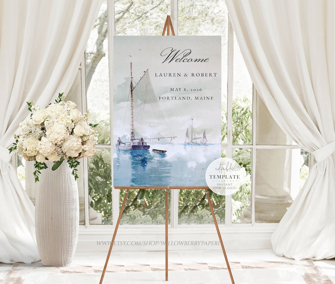 Nautical Wedding Welcome Sign, Sailboat Ocean Wedding, Vintage Wedding ...