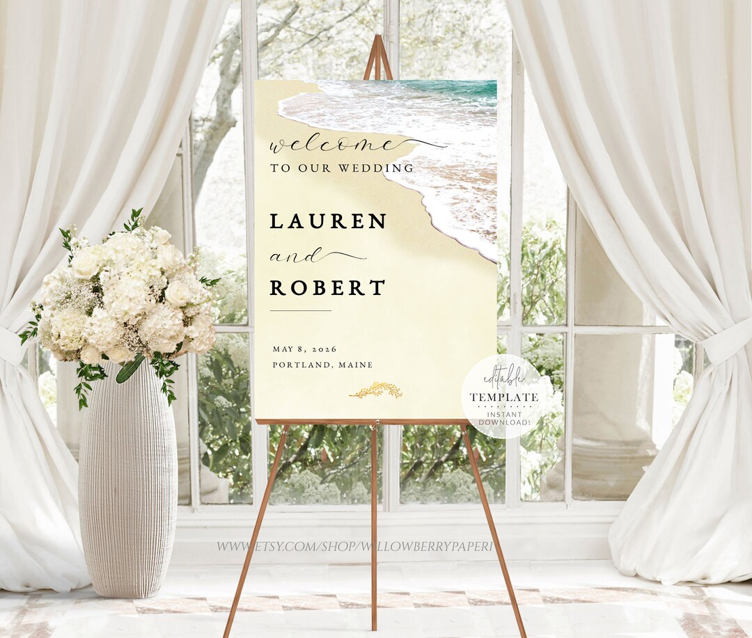 Beach Wedding Welcome Sign, Gold Tropical Wedding, Nautical Wedding ...