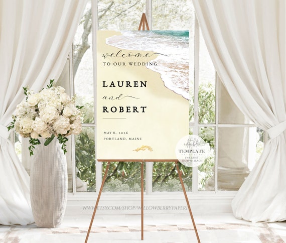 Beach Wedding Welcome Sign Gold Tropical Wedding Nautical | Etsy
