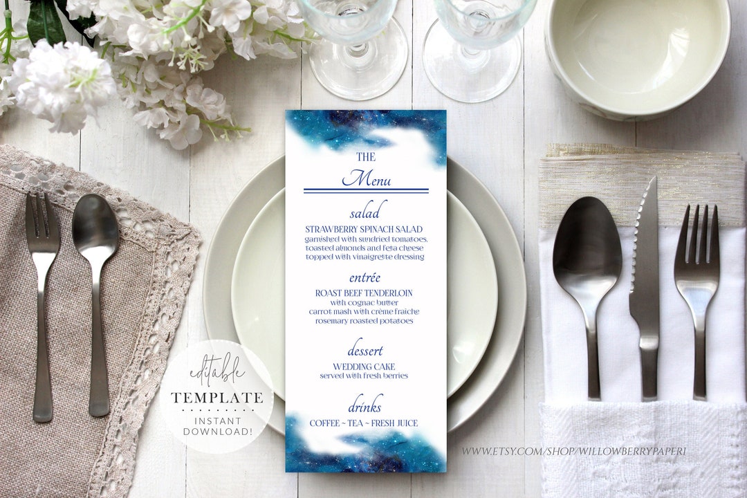 Celestial Wedding Menu Template, Galaxy Menu, Outer Space Editable ...