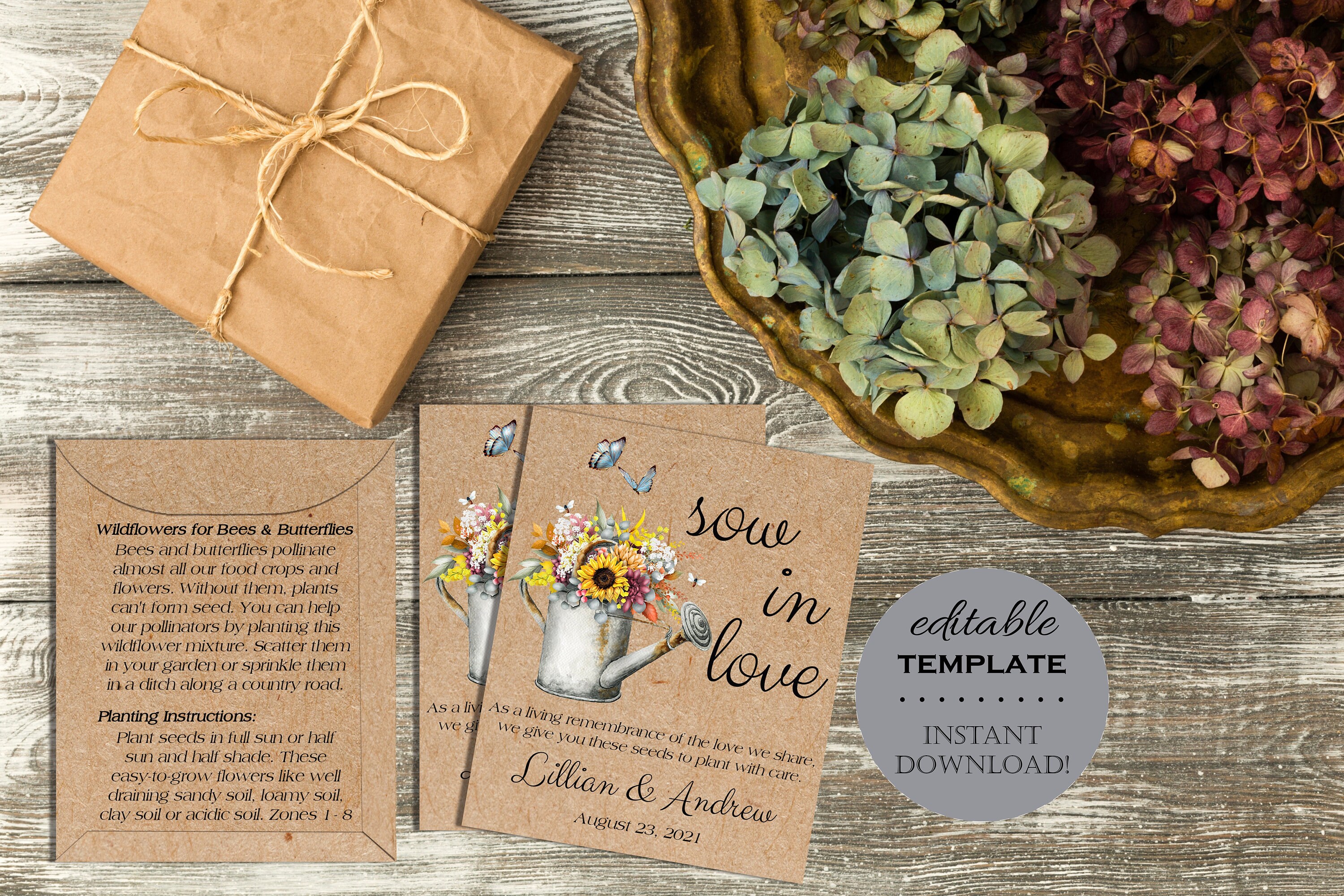 DIY Rustic Kraft OR White Seed Packet Wedding Favor Template | Etsy
