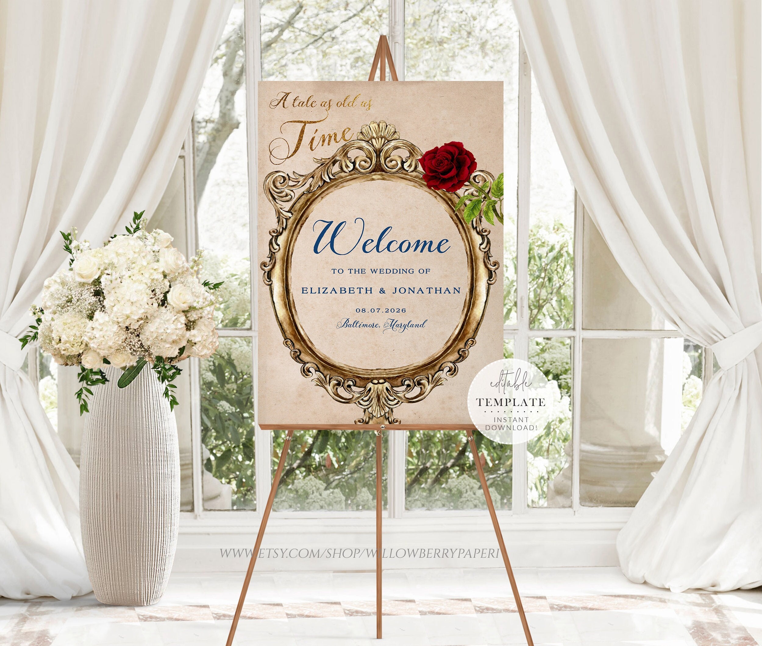 Fairytale Wedding Welcome Sign, Princess Wedding, Tale as Old as Time ...