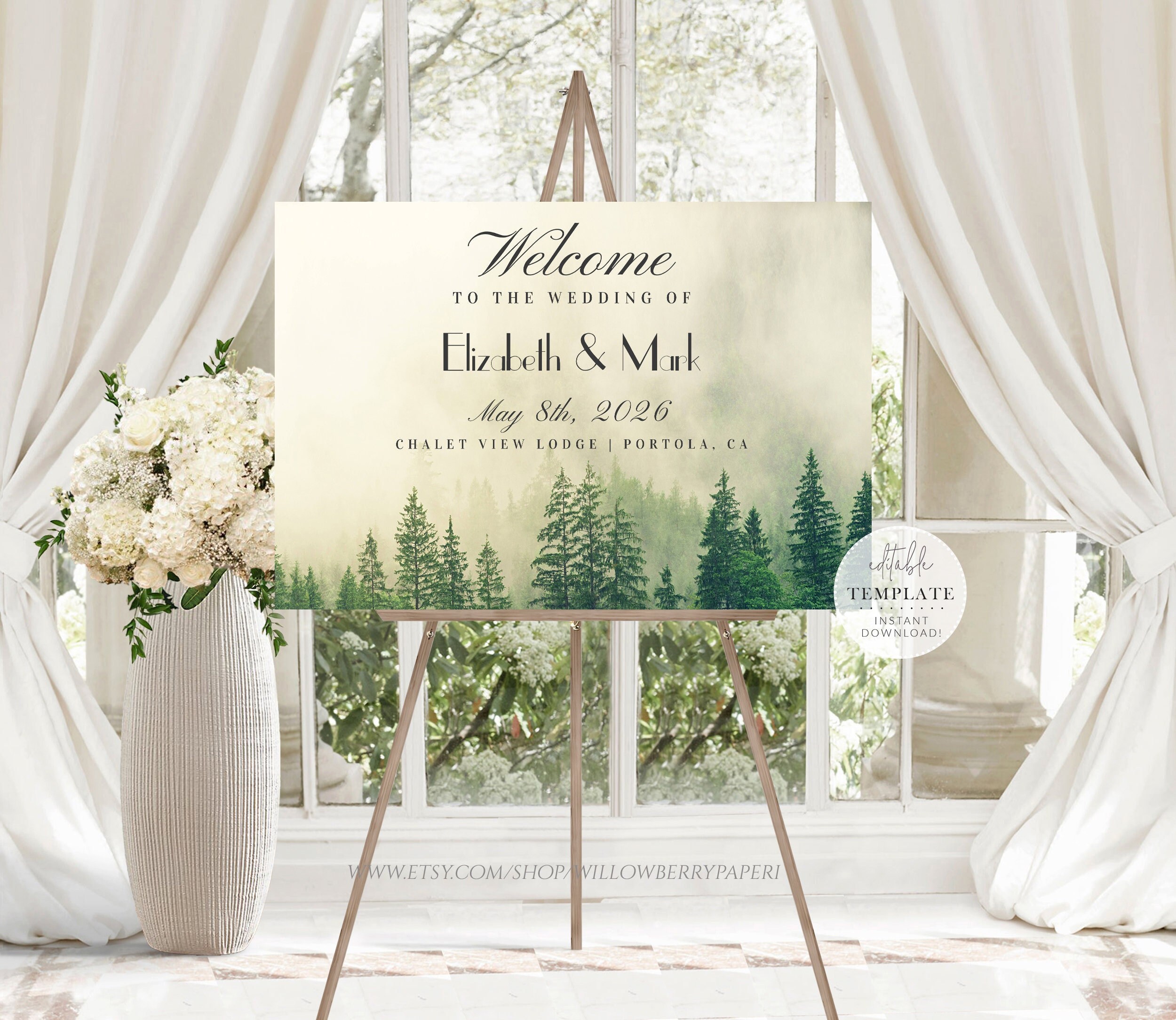 Banners & Signs Sign Printable Woodland Wedding Forest Wedding Welcome ...