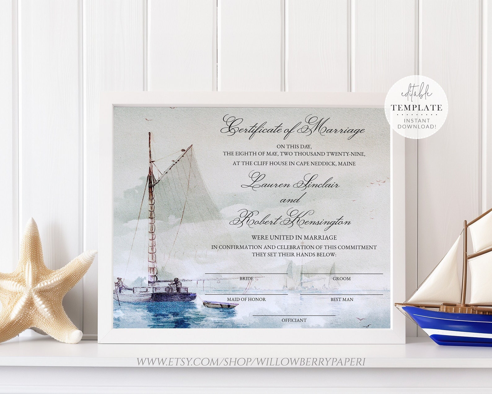 Nautical Editable Marriage Certificate Template, Vintage Certificate of ...