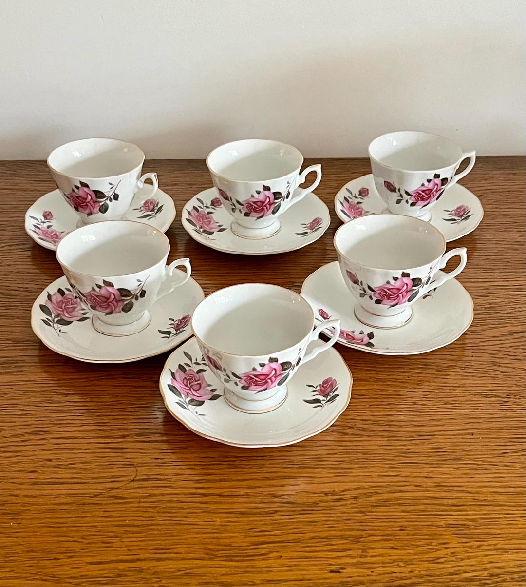 6 X Beautiful Pink Rose Cups & Saucers - Etsy