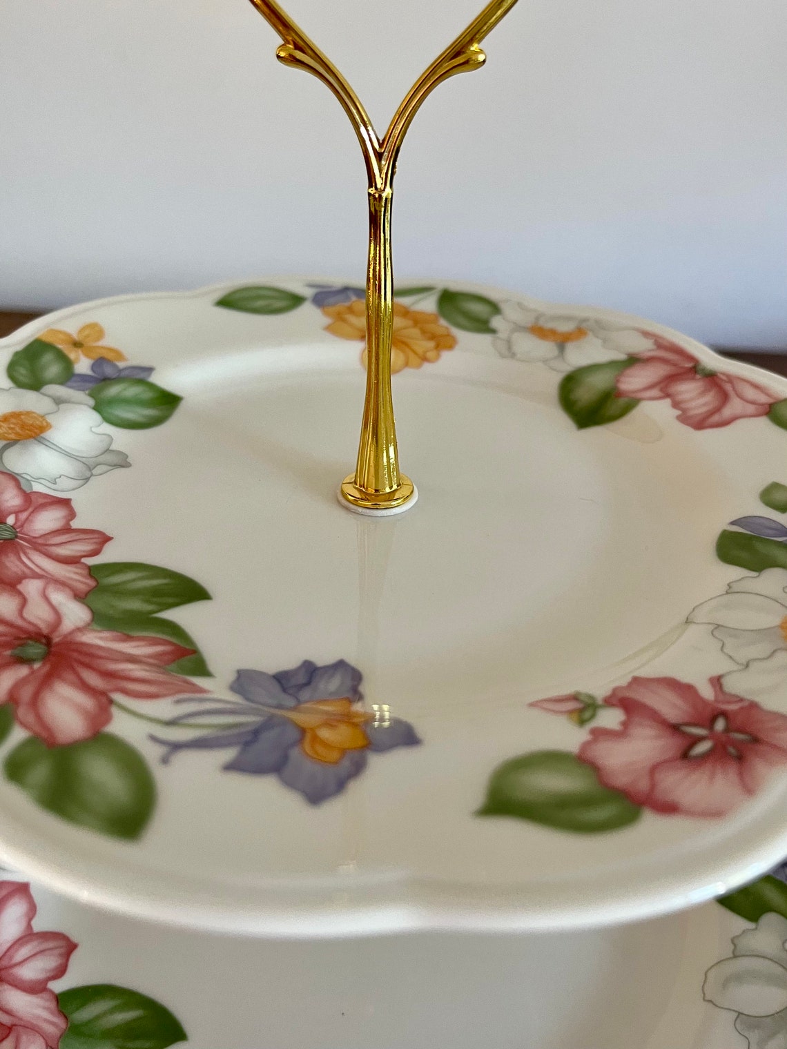 Large Vintage Johnson Bros. Two Tier Cake Stand Orchid Splendour ...