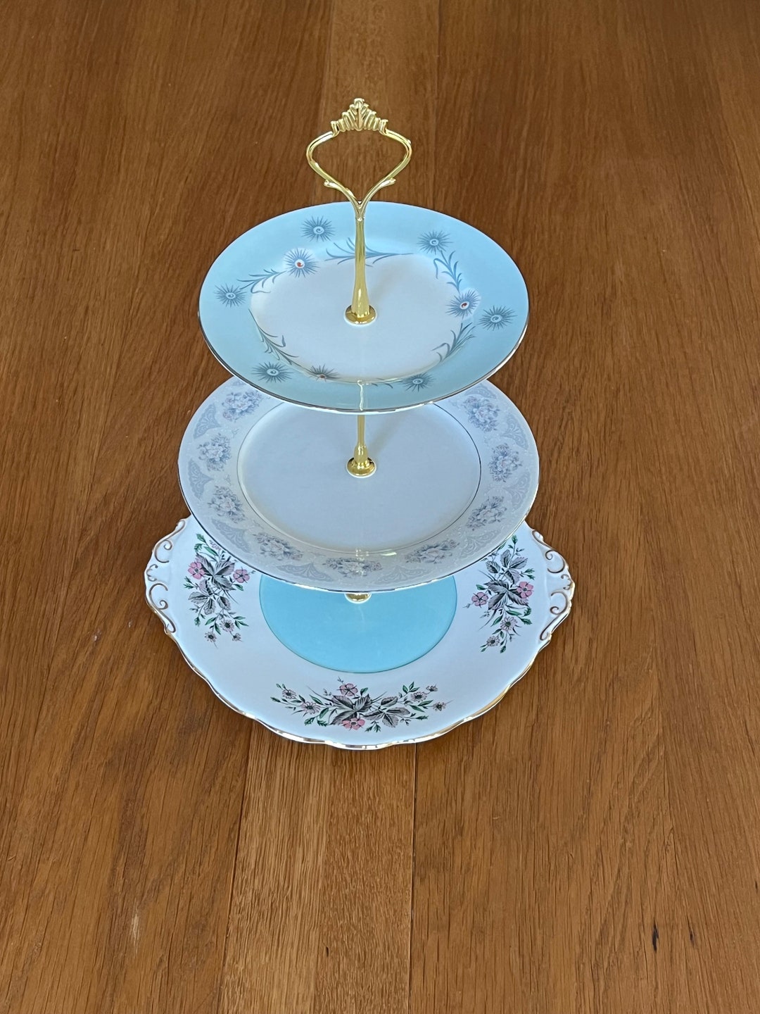 Beautiful Vintage China Three Tier Cake Stand, Blue / Floral - Etsy