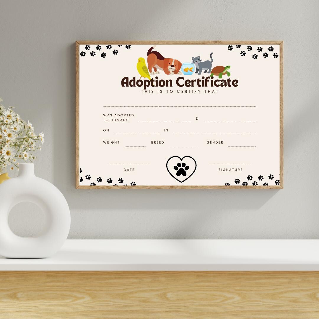Customizable Pet Adoption Certificate: Cat & Dog Keepsake (digital ...
