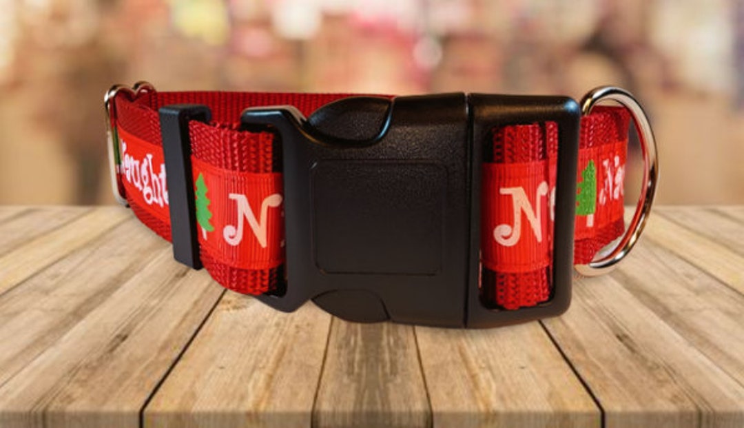 Wide Christmas Naughty Nice Dog Collar Martingale or Leash - Etsy