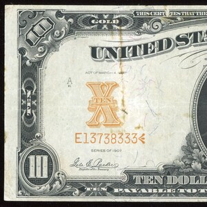 1907 Ten Dollar Gold Certificate Large Size Note - Etsy