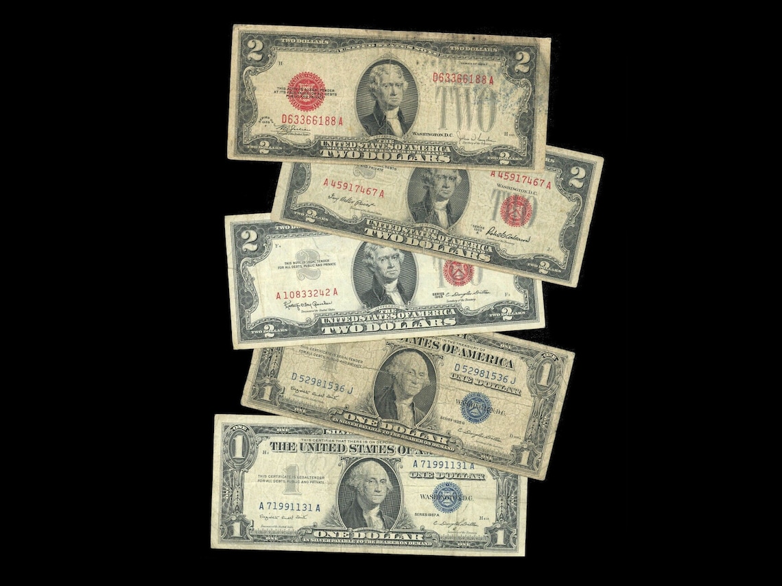 5 Old Paper Money Set Silver Certificates & US Notes 1928 1935 1953 ...