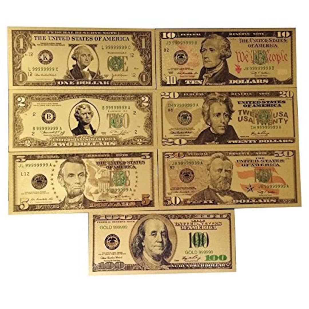 Stunning Set of 24K Gold Plated US Currency Rigid Gold Foil Bills, Set ...