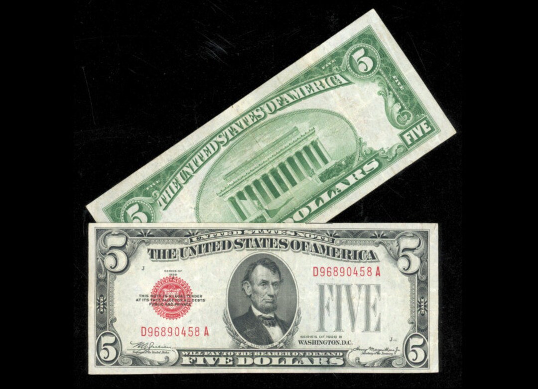 5 Dollar 1928 Cherry Red Seal Legal Tender United States Note Old US ...