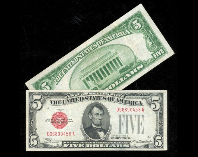 5 Dollar 1928 Cherry Red Seal Legal Tender United States Note Old US ...