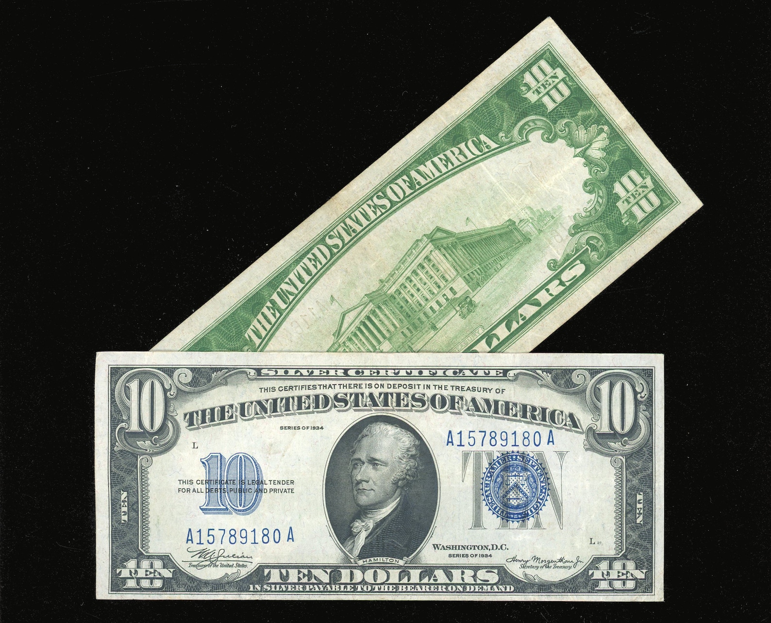 1934 Series 10 Dollar Silver Certificate Large Blue Seal Real Old US ...