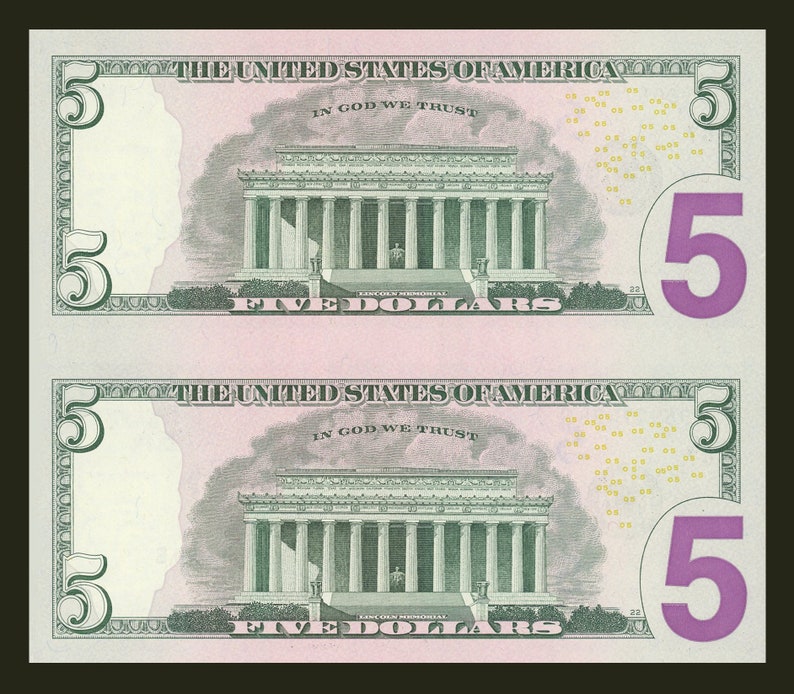 Uncut Sheet of Connected 5 Dollar Bills Series 2021 Crisp Real ...