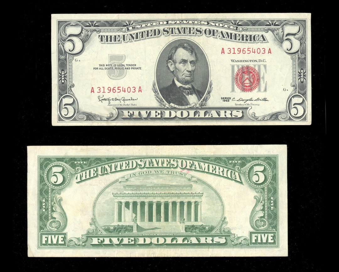 1963 5 Dollar Bill Red Seal Old US Paper Money Note Very Nice - Etsy