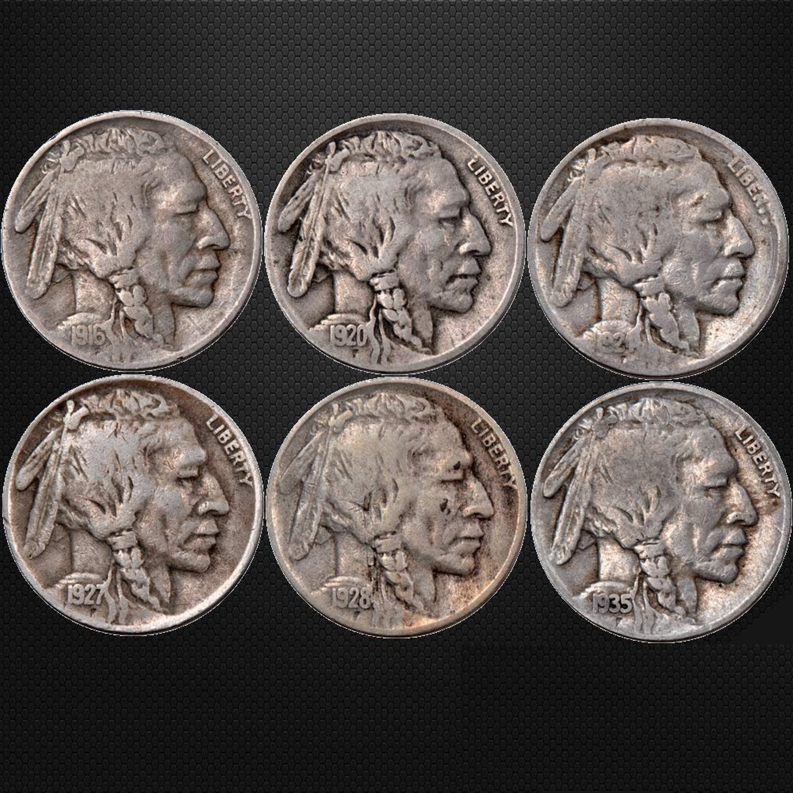 1920 to 1938 Buffalo Nickels Set of 6 Buffalo Nickels All With Visible ...