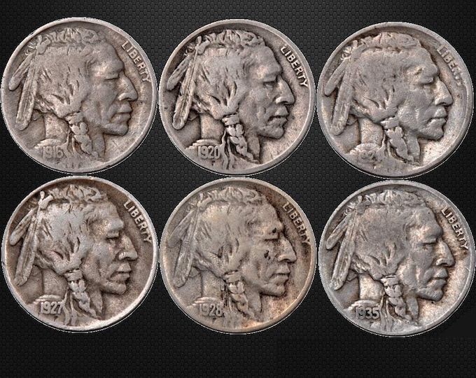 1920 to 1938 Buffalo Nickels Set of 6 Buffalo Nickels All With Visible ...