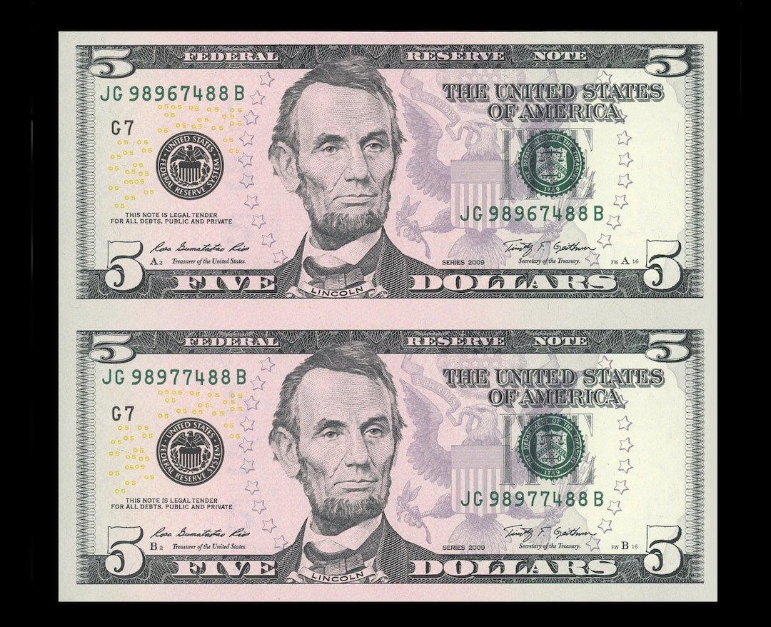 Uncut Sheet of Connected 5 Dollar Bills Series 2021 Crisp Real ...
