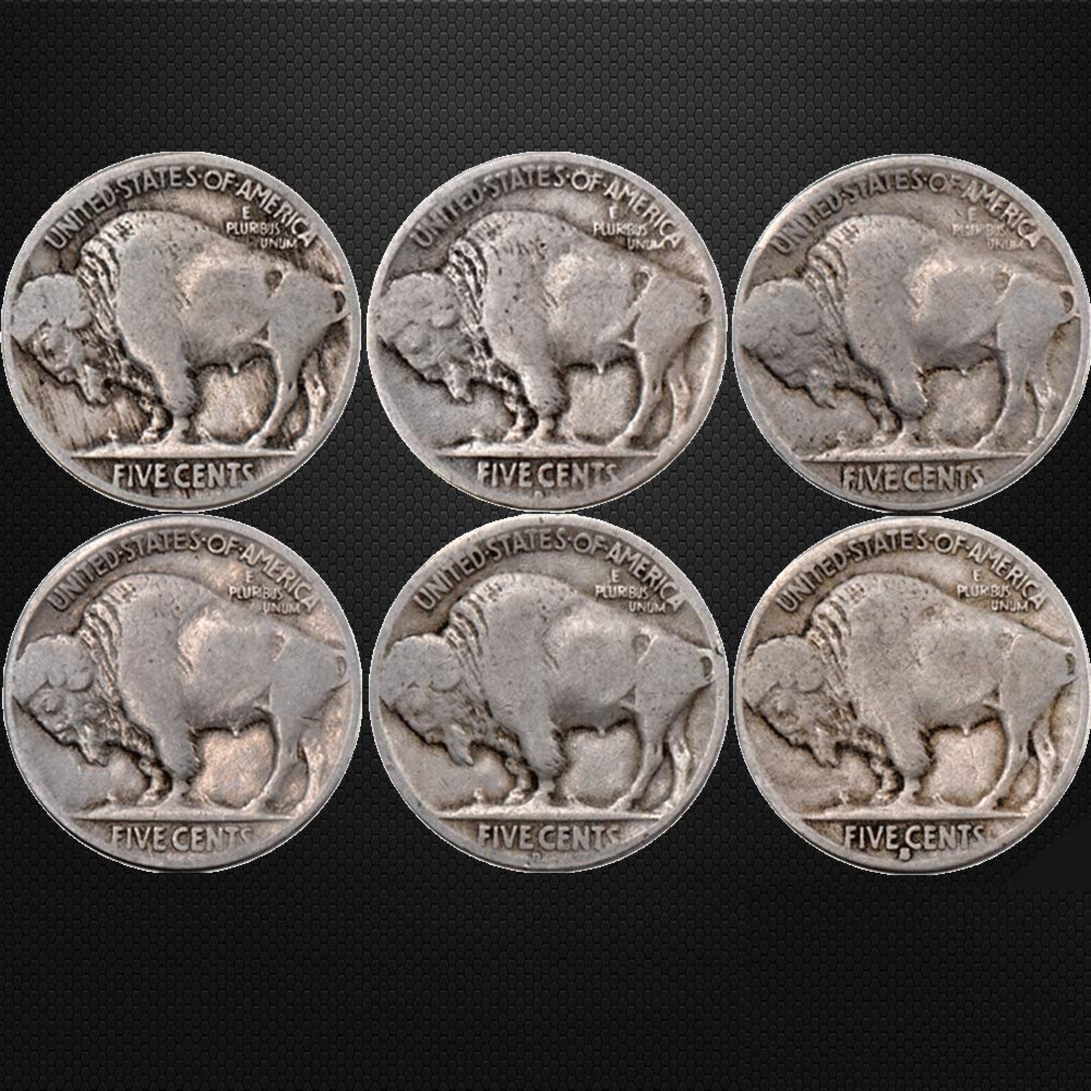 1920 to 1938 Buffalo Nickels Set of 6 Buffalo Nickels All With Visible ...