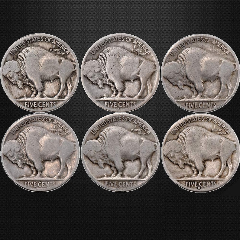 1920 to 1938 Buffalo Nickels Set of 6 Buffalo Nickels All With Visible ...