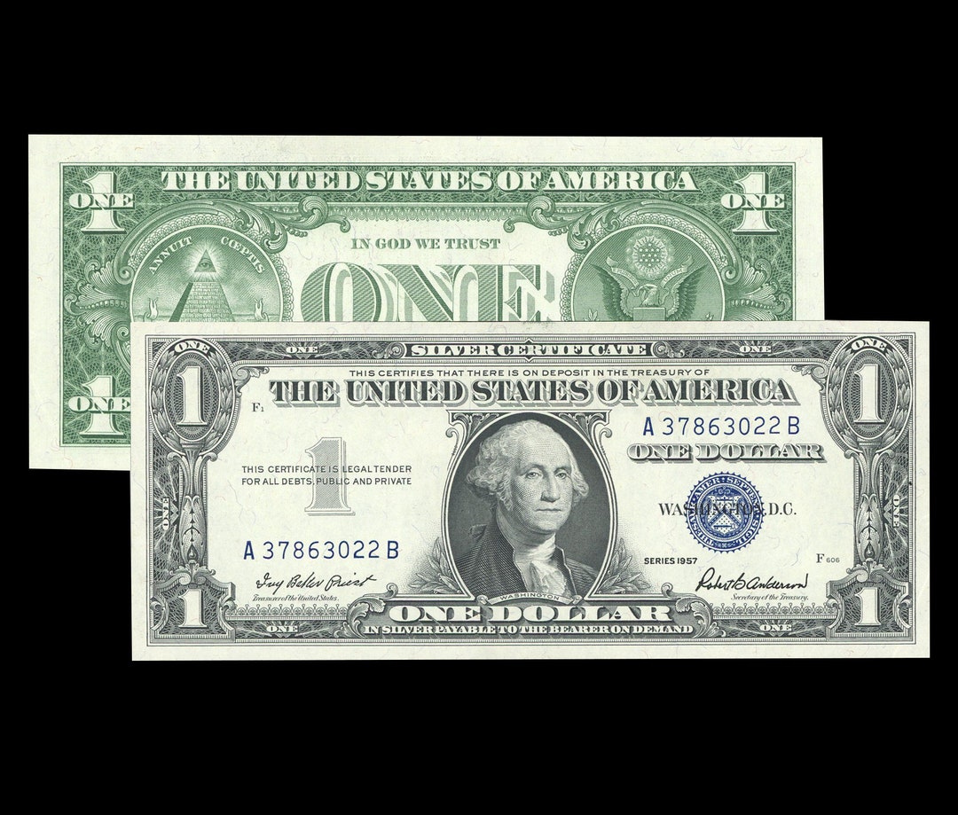 1957 Silver Certificate 1 Dollar Bill Blue Seal Old US Paper Money Real ...