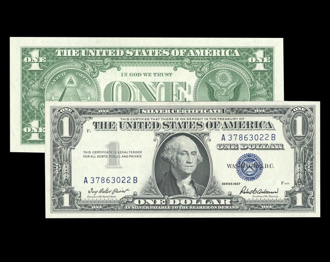 1957 Silver Certificate 1 Dollar Bill Blue Seal Old US Paper Money Real ...