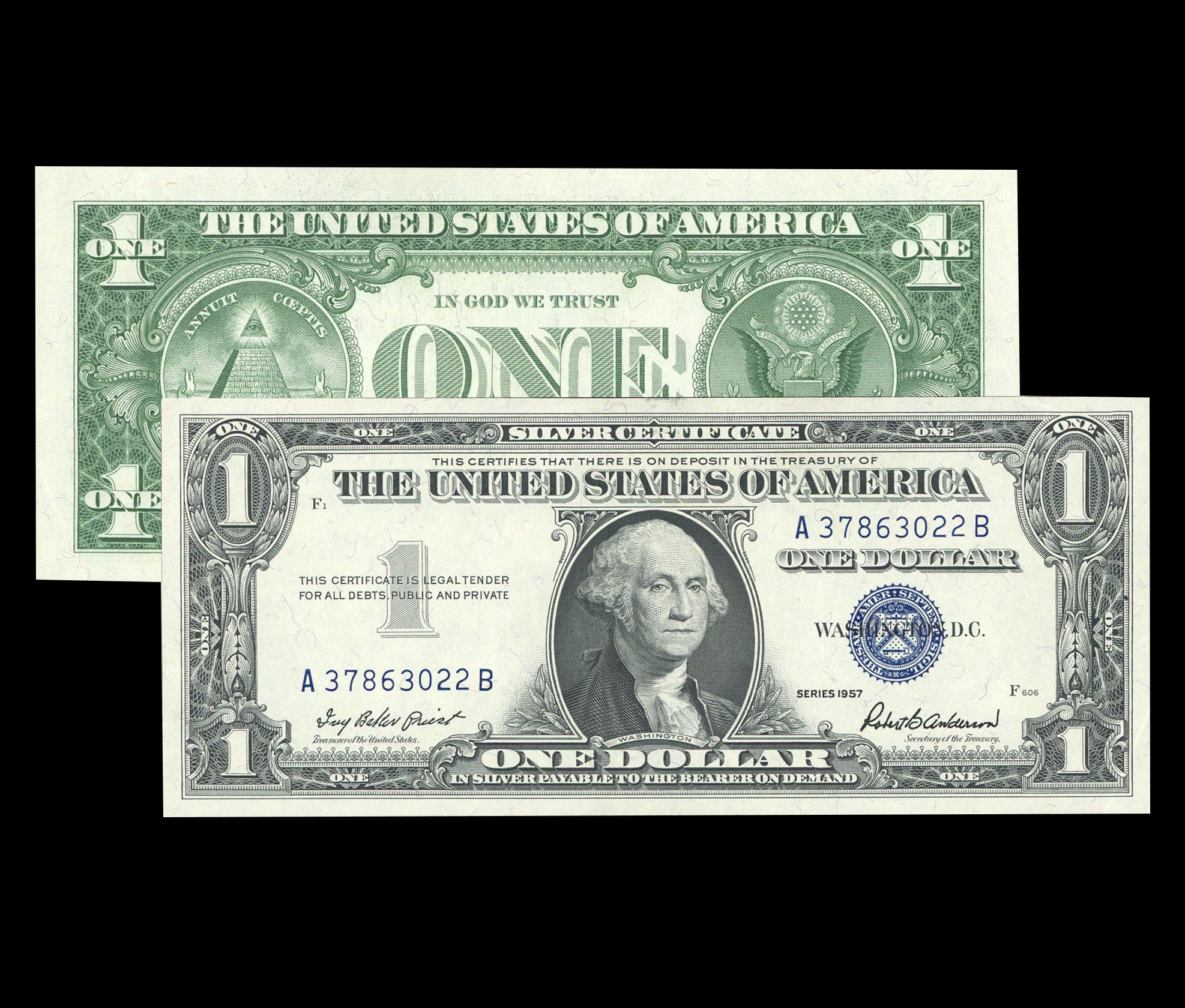 1957 Silver Certificate 1 Dollar Bill Blue Seal Old US Paper Money Real Money